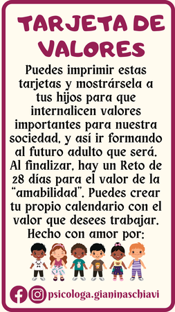 TARJETA DE VALORES | Psicóloga Gianina Schiavi Canessa